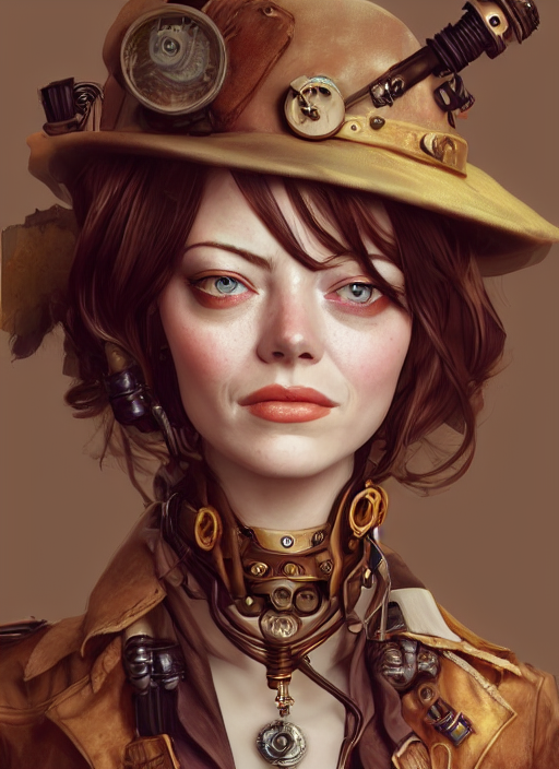 KREA AI - steampunk portrait of Emma Stone, au naturel, hype...
