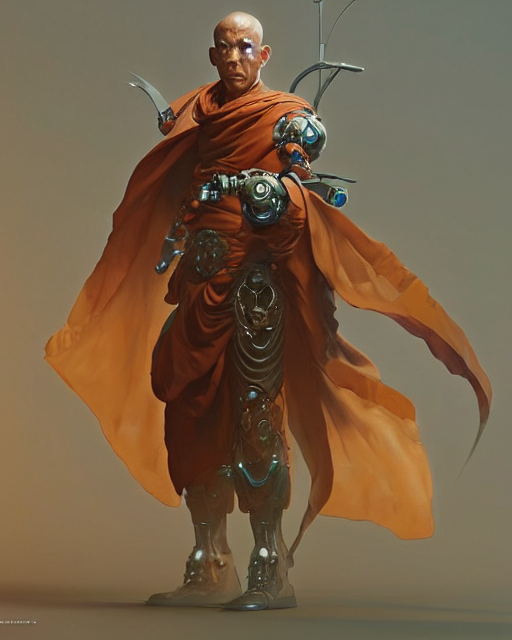 KREA AI - a cyborg warrior monk wearing a flowing cloak, cyb...
