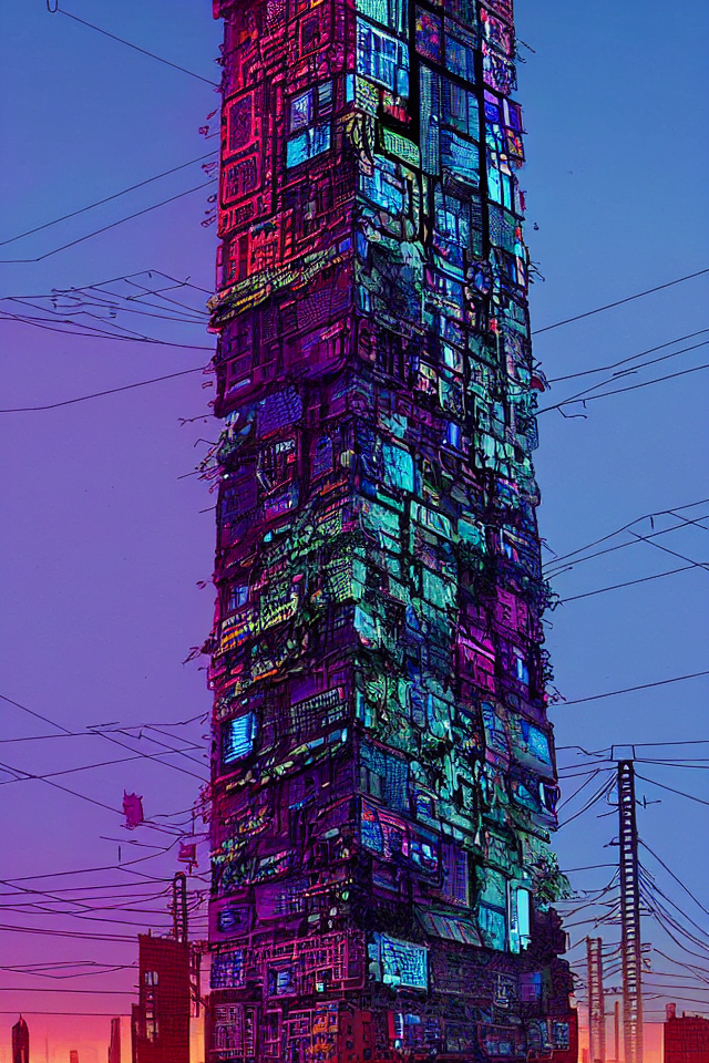 KREA AI - cyberpunk tower made out of billions of stacked co...