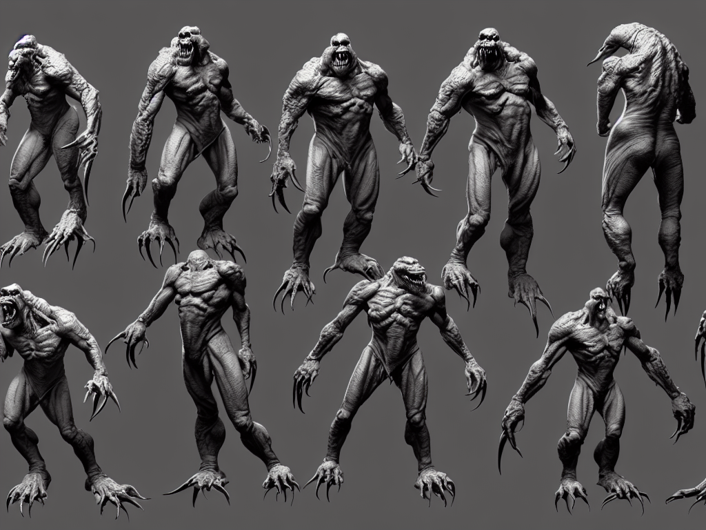 KREA AI - game concept art sprite sheet, quake monster conce...