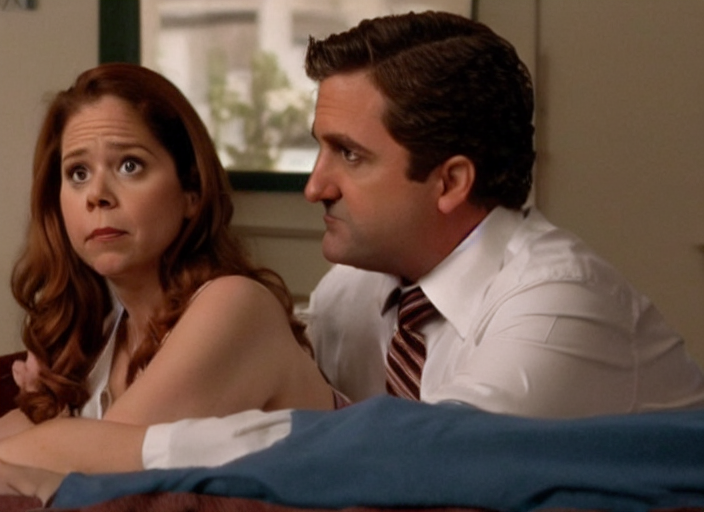 Krea Ai Film Still Of Pam Beesly Wearing Lingerie Sitting