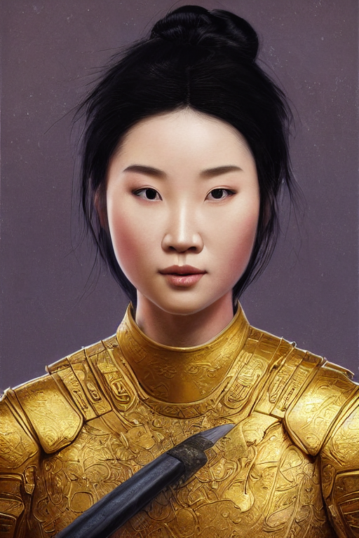 KREA AI - realistic detailed painting of Mulan wearing sculp...