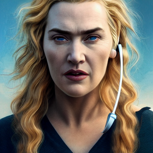 KREA AI - epic action shot of kate winslet with symmetrical ...