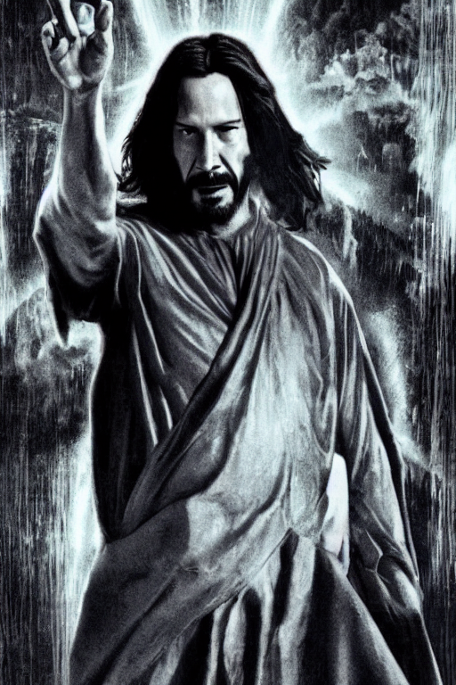 KREA AI - Keanu Reeves as Jesus Christ on the cover of a mov...