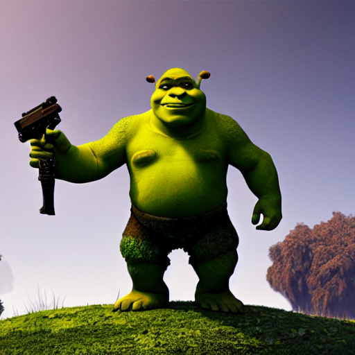 KREA AI - shrek as gun, masterpiece, highly detailed, high q...