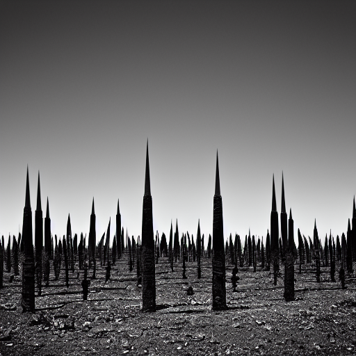 KREA AI - radioactive spike field, monolithic granite spikes...
