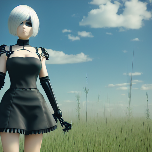 KREA AI - 2B nier automata in a field, 4k, blender render