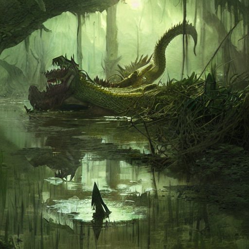 KREA AI - green dragon sleeping in a swamp, fantasy, dnd, ar...
