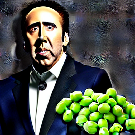 KREA AI - nicolas cage screaming covered in peas