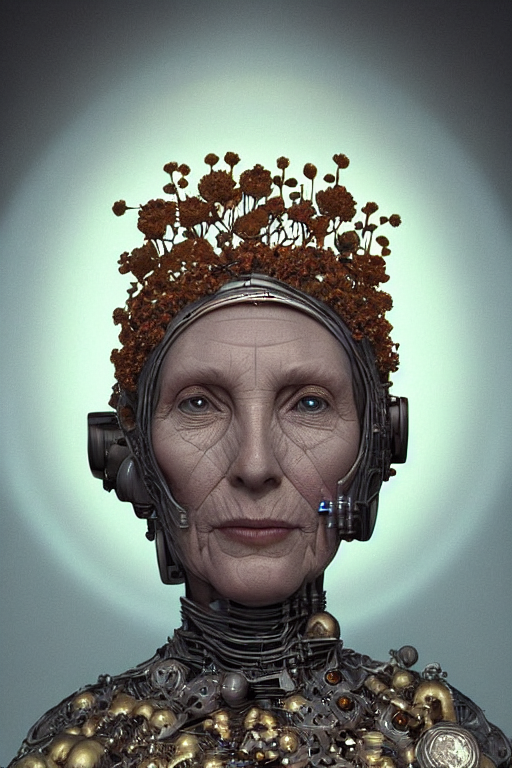 KREA AI - portrait of a old female robot grandmother, intric...