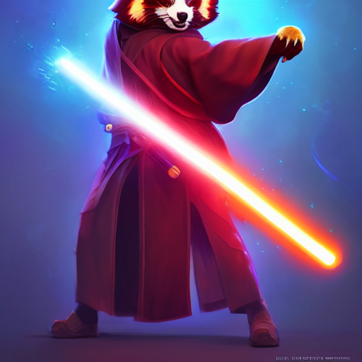 KREA AI - Red panda jedi with lightsaber, iridescent sci-fi ...