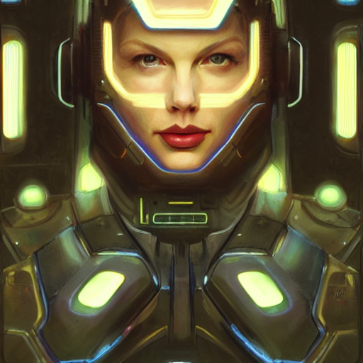 KREA AI - tesla power armor realistic cyborg taylor swift el...