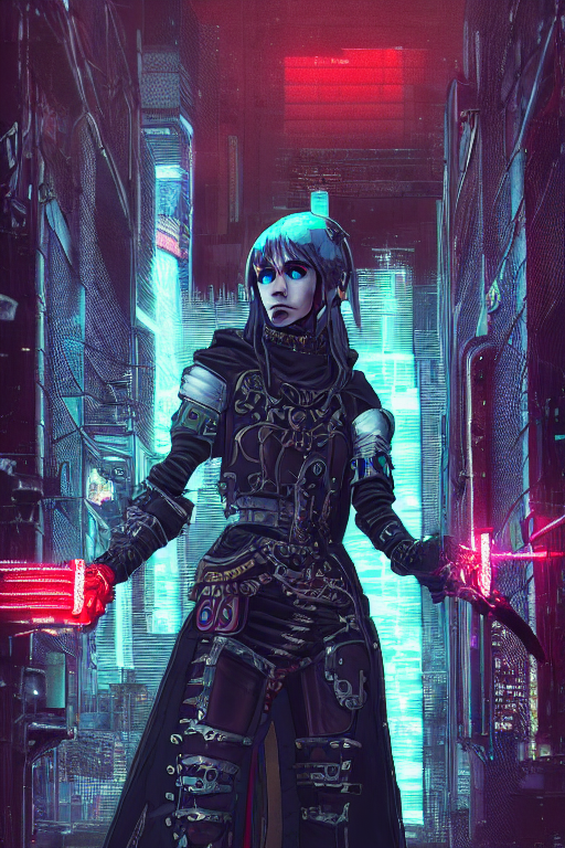 KREA AI - [ grimes in medieval cyberpunk armor ]! holding a ...