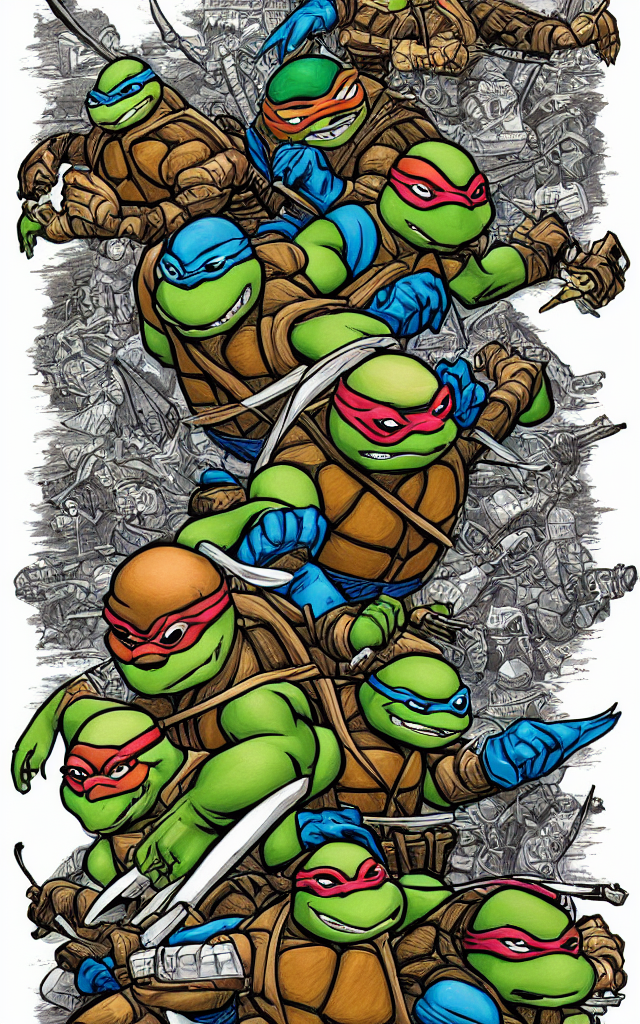 KREA AI - detailed Teenage mutant ninja turtles illustration...
