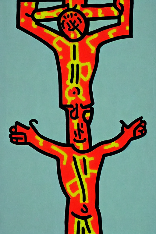 KREA AI - jesus christ crucified painted by keith haring