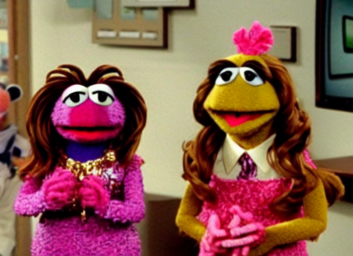 KREA AI - film still of muppet!!!!! pam beesly!!!! as a mupp...