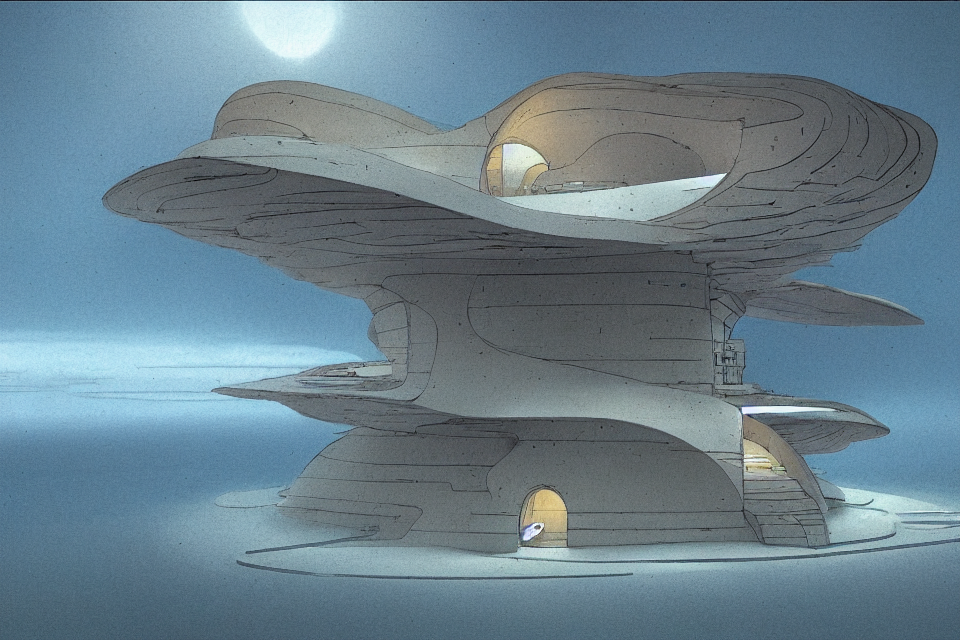 KREA AI - sci-fi scene of a seashell house designed by snohe...