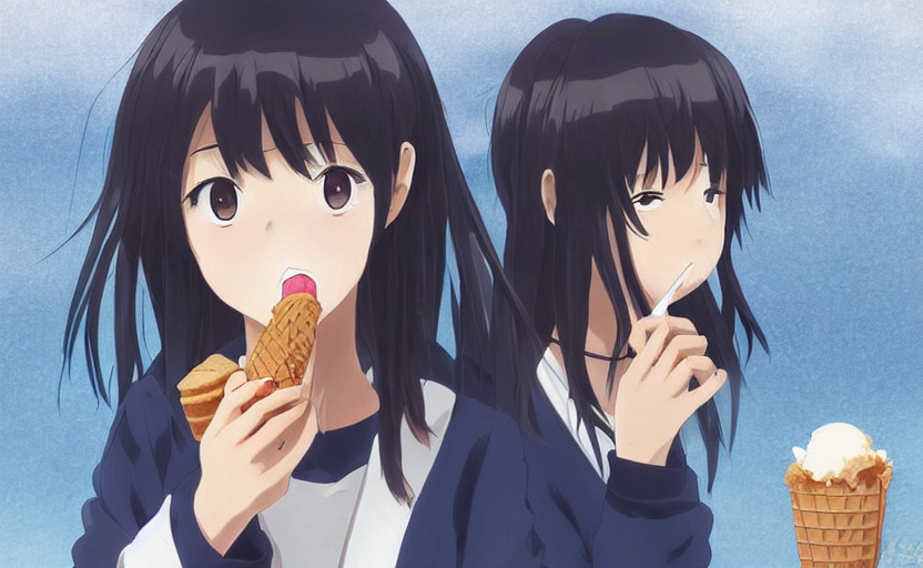 Krea Ai An Anime Girl Eating Ice Cream Feeling The Cold O