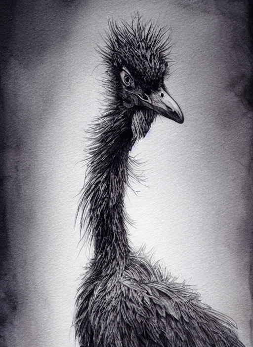 KREA AI - portrait, emo emu, watercolor, dramatic lighting,