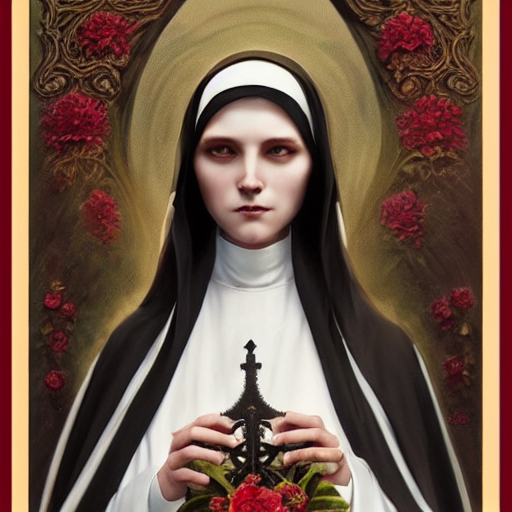 KREA AI - soft painting of a gothic nun blessing in full dre...