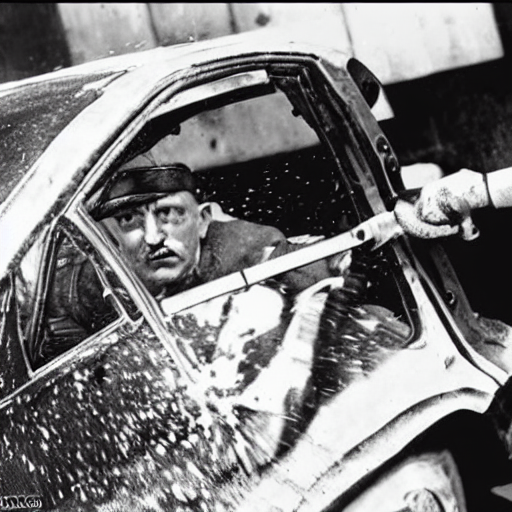 KREA AI - hitler with an angle grinder, removing rust from a...