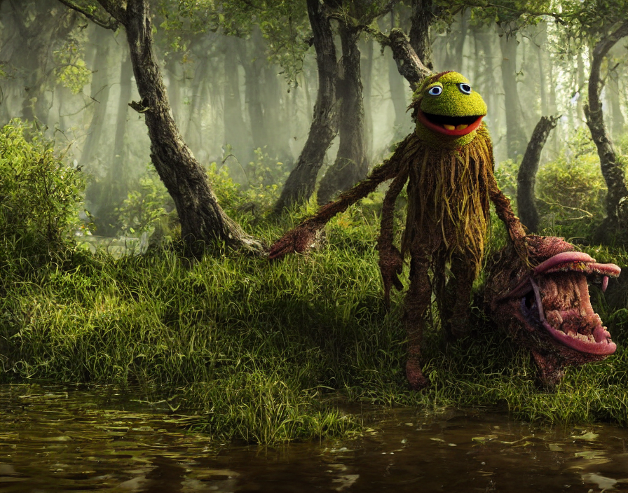 KREA AI - muppet swamp monster, realistic, beautiful texture...
