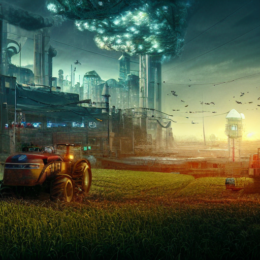 KREA AI - fully detailed landscape of a cyberpunk farm , wat...