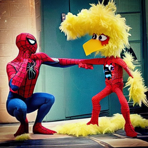 KREA AI - “Spider-Man fighting Big Bird from Sesame Street”