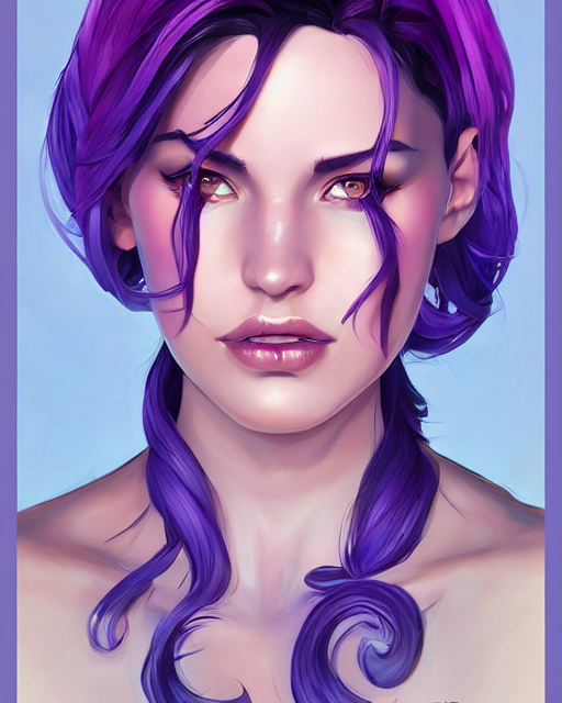 KREA AI - beautiful female purple hair tattoo symmetrical fa...