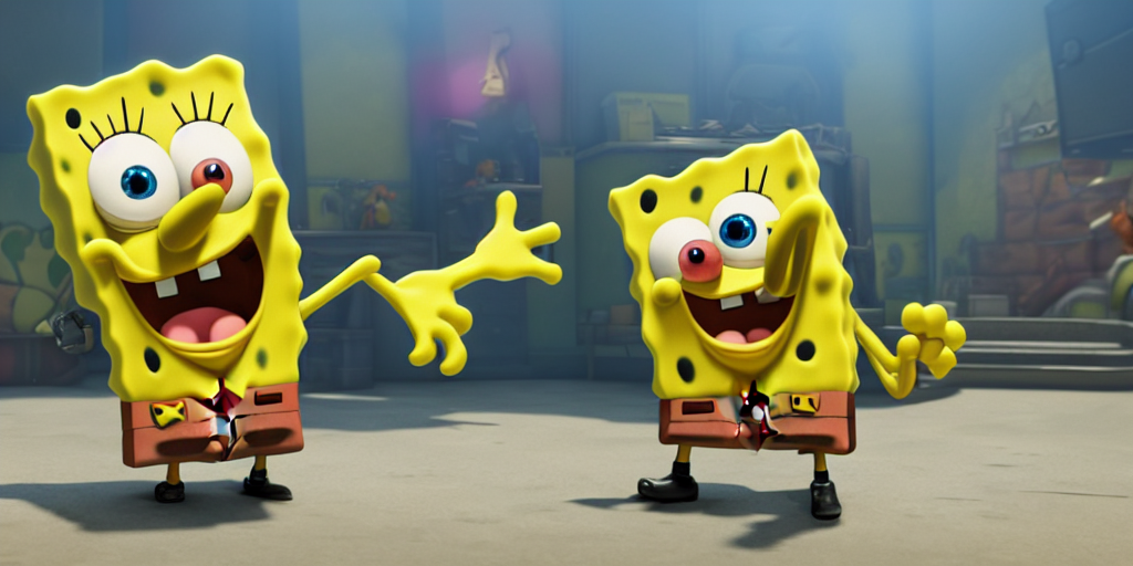 KREA AI - spongebob with a gun. Octane render, 4k, 8k, unrea...