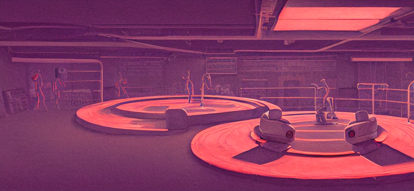 KREA AI - handmade illustration of futuristic boxing ring, l...