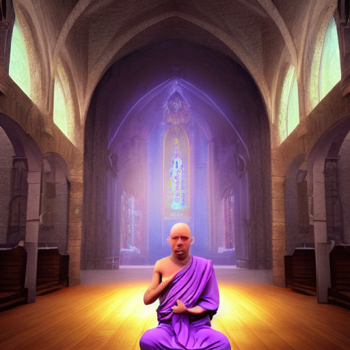 KREA AI - mystic purple monk meditate in old church, unreal ...