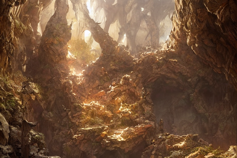 KREA AI - painting of an evil cave entrance, concept art, in...