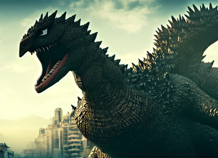 KREA AI - giant goose | godzilla appearing before a peaceful...