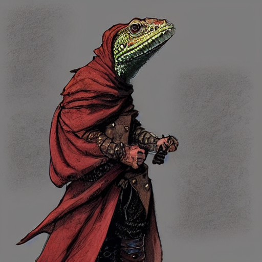 KREA AI - medieval cloak wearing anthro lizard, dnd illustra...