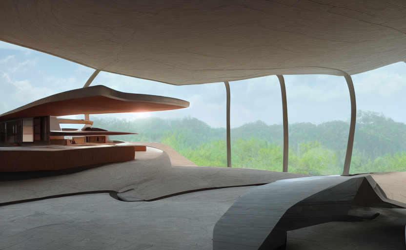 KREA AI - futuristic rural architectural masterpiece by fran...