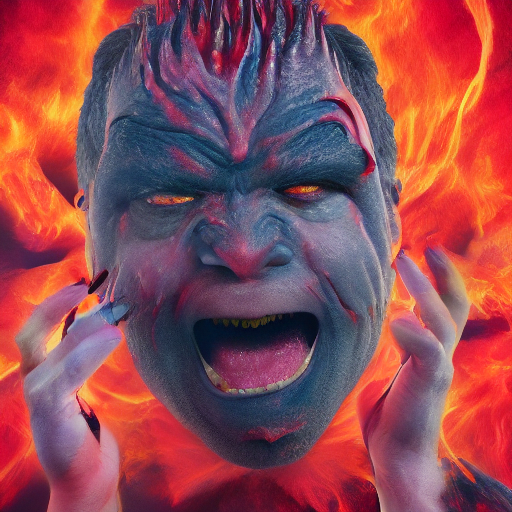 Krea Ai A Devilish Red Monster With Horns Licking Hot Lava