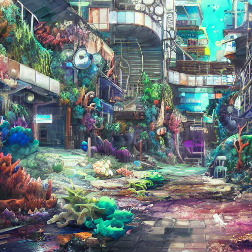KREA AI - painted anime background of an underwater slums sh...