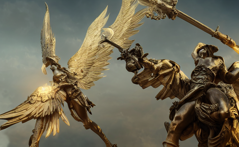 KREA AI - holy angel holding a massive grotesque broadsword ...