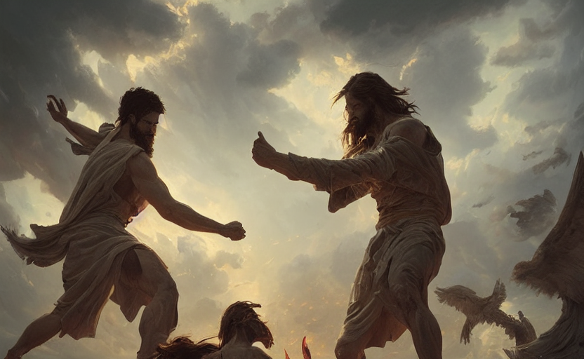 KREA AI - Jesus Christ fighting Lucifer, detailed face, digi...