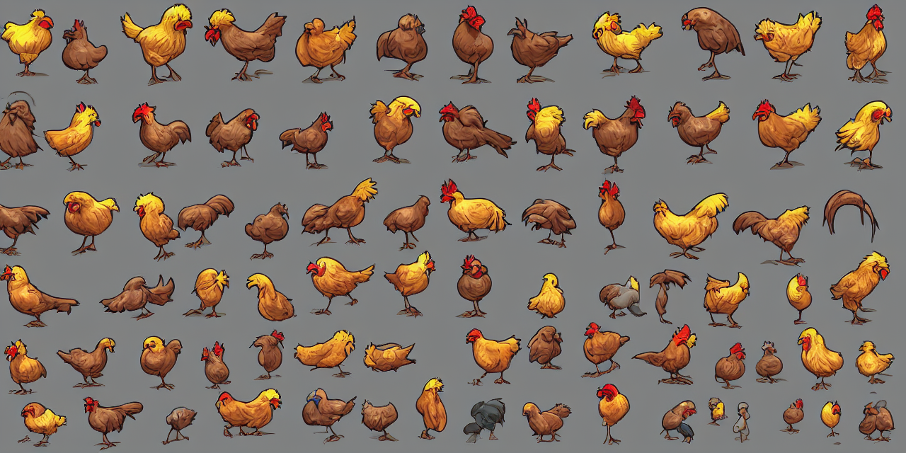 KREA AI - game asset sheet, 2 d sprite, chickens young old m...