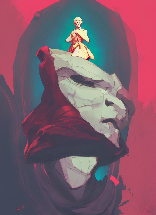 KREA AI - guillotine with the severed head of a king in fron...