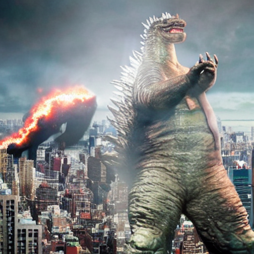 KREA AI - kim jong un as godzilla destroying manhattan new y...