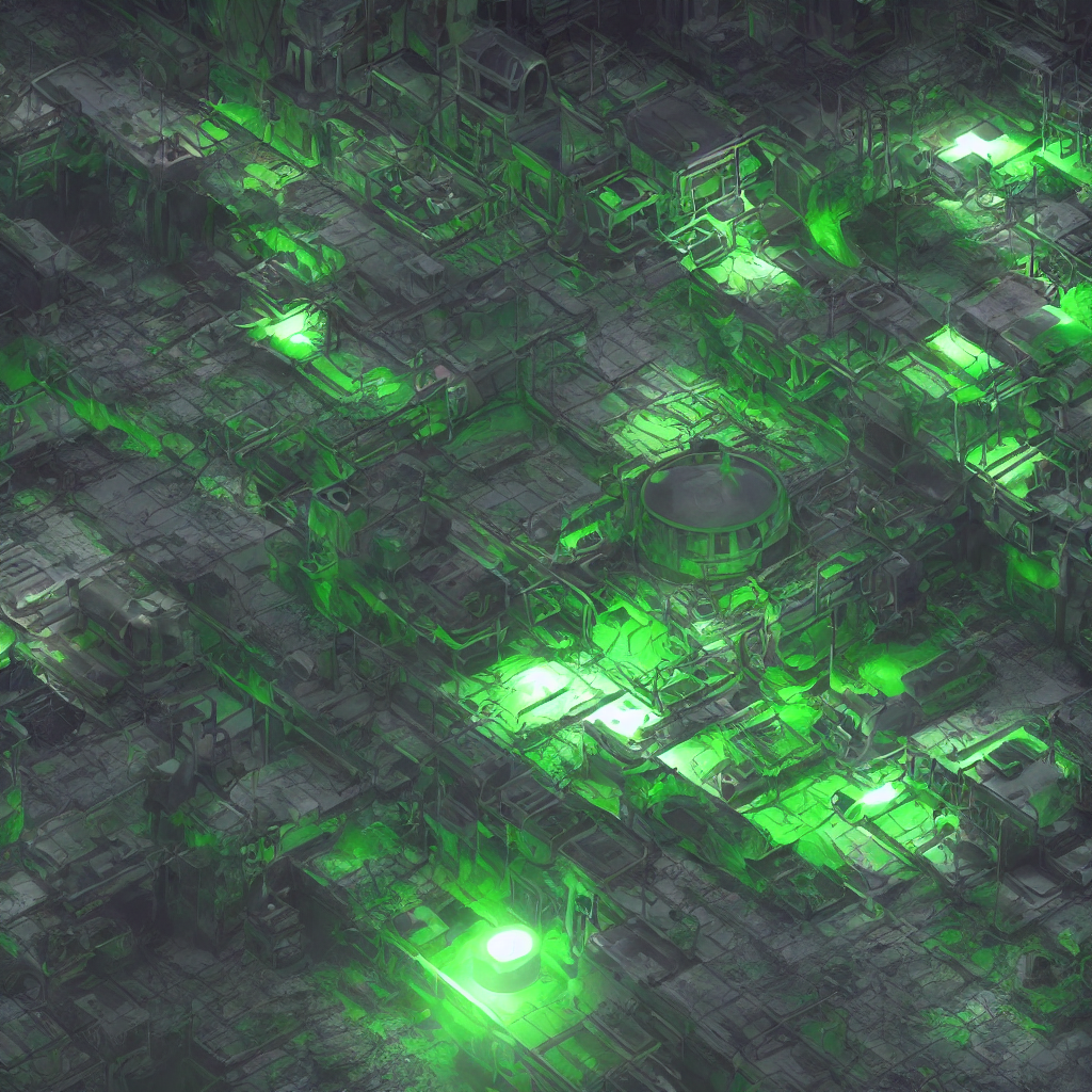 KREA AI - secret under ground base with a green glowing uran...