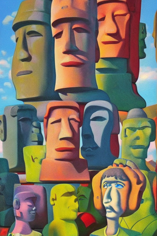 KREA AI - caricature cartoon moai statue popart slap face cr...