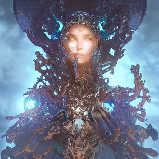 KREA AI - beautiful female evil cyborg druid android queen,