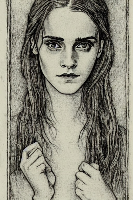 KREA AI - realistic medieval etching of emma watson, high de...