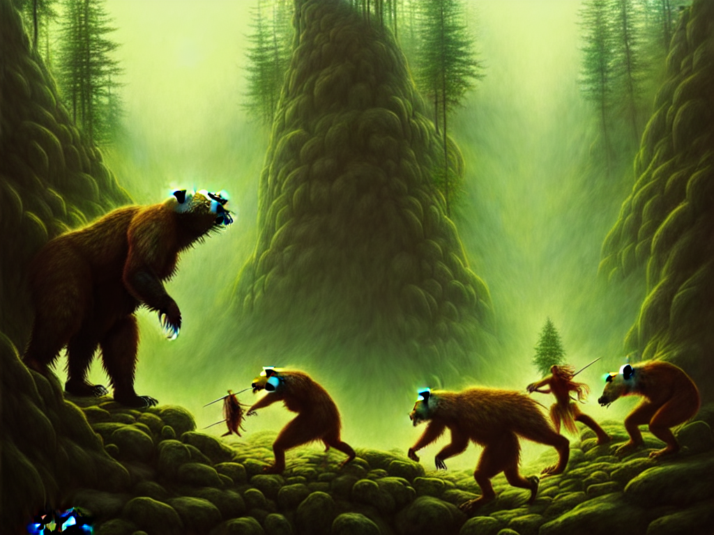KREA AI - highly detailed concept art of colossal bear fight...