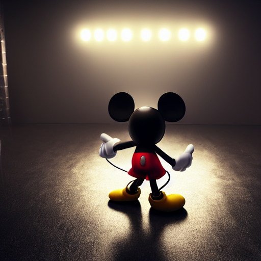 KREA AI - ultra render of mickey mouse, dark cinematic, volu...