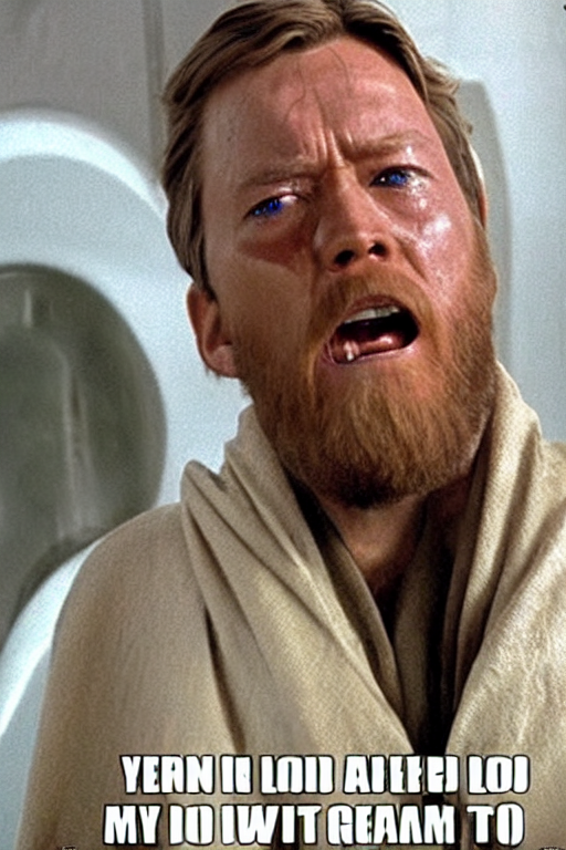 KREA AI - Obi-Wan crying with a look of anguish on the toile...